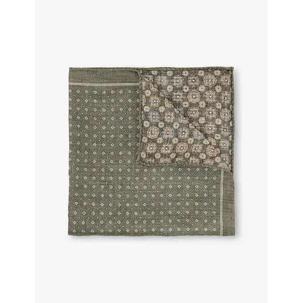 REISS Pier Diamond-print Silk Pocket Square - Sage Green