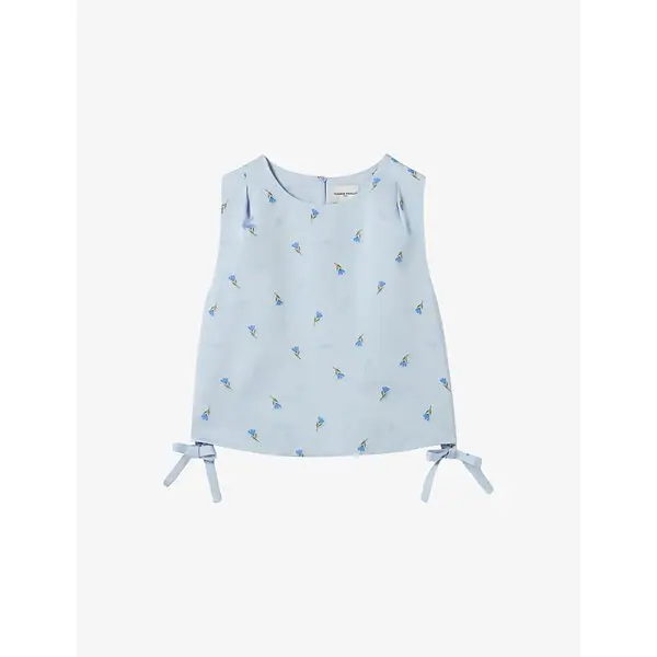 Claudie Pierlot Floral-embroidered Satin Top - Sky