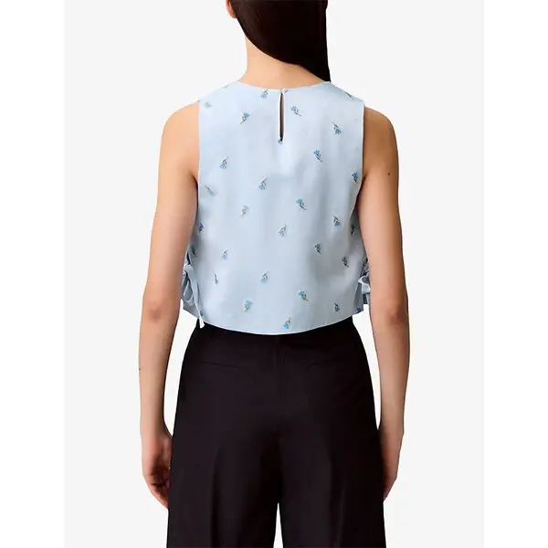 Claudie Pierlot Floral-embroidered Satin Top - Sky