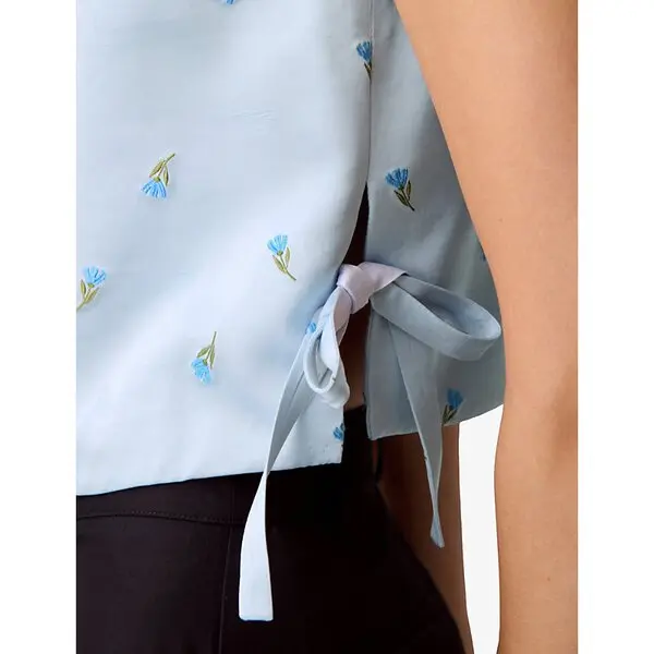 Claudie Pierlot Floral-embroidered Satin Top - Sky