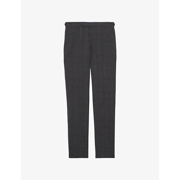 REISS Check Tailored-fit Stretch-wool Blend Trousers - Charcoal Grey
