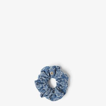Fendi Ff And Floral Denim Hair Elastic - Blue