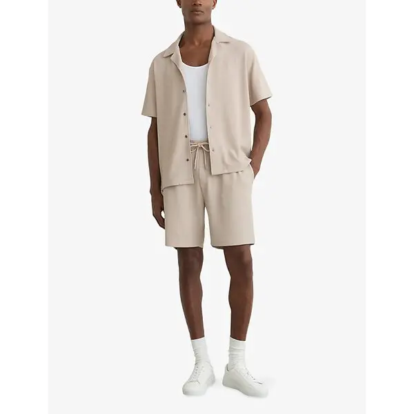 REISS Textured Stretch-woven Shorts - Stone
