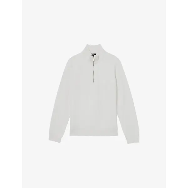 REISS Textured Half-zip Jumper - White