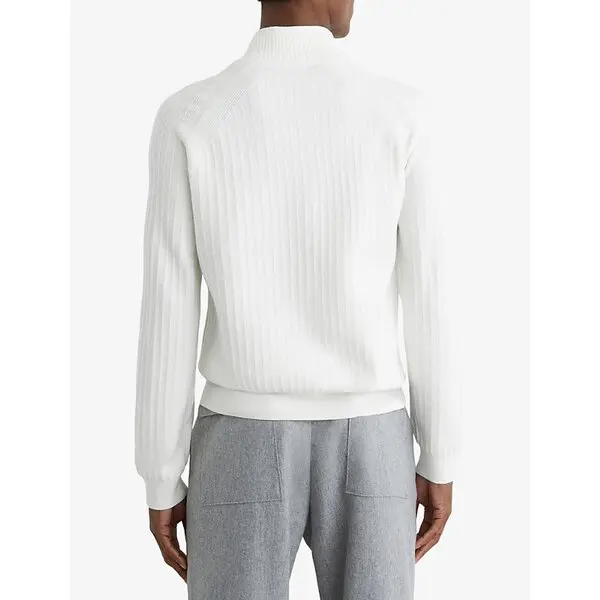 REISS Textured Half-zip Stretch-woven Jumper - White