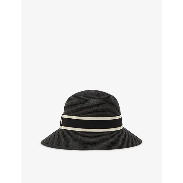 REISS Ribbon Trim Straw Hat - Black