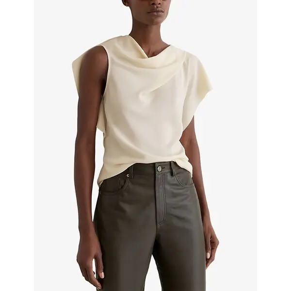 REISS Natalie Drape-neck Woven Top
