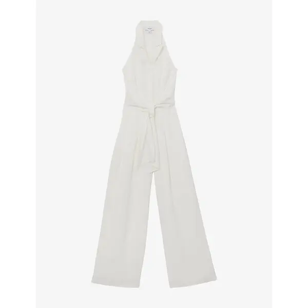 REISS Tie-front Woven Jumpsuit - Ivory