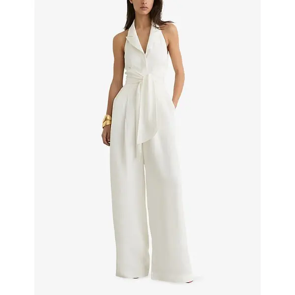 REISS Tie-front Woven Jumpsuit - Ivory