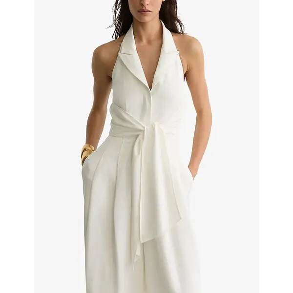 REISS Tie-front Woven Jumpsuit - Ivory