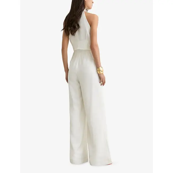 REISS Tie-front Woven Jumpsuit - Ivory