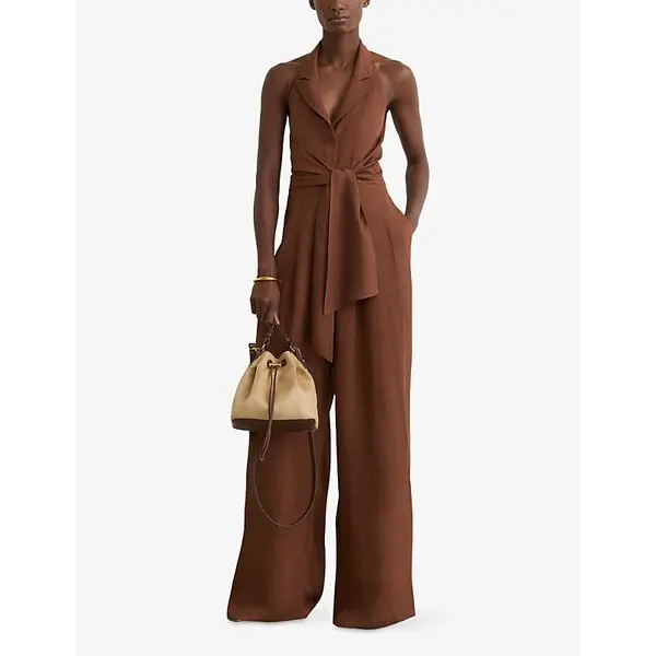 REISS Taya Tie-front Woven Jumpsuit - Rust Orange
