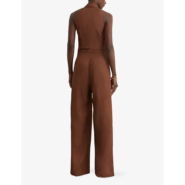 REISS Taya Tie-front Woven Jumpsuit - Rust Orange
