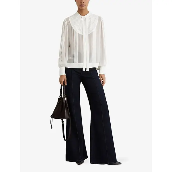REISS Casey Bead-embellished Woven Blouse