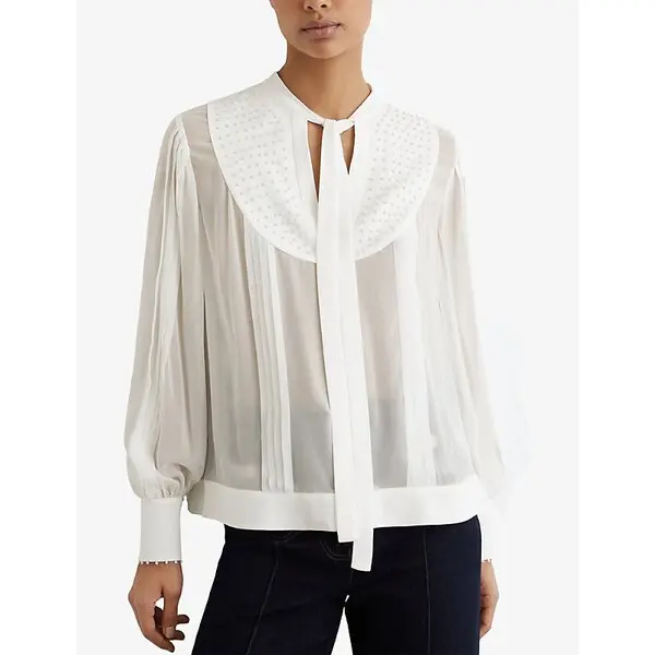 REISS Casey Bead-embellished Woven Blouse