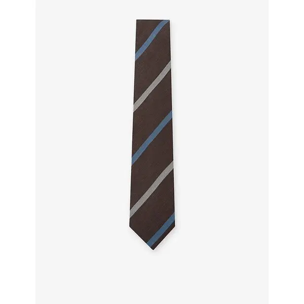 REISS Striped Tie - Chocolate Brown