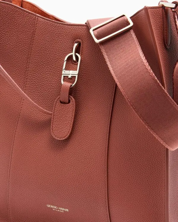 Giorgio Armani Pebbled Leather Shoulder Bag - Red