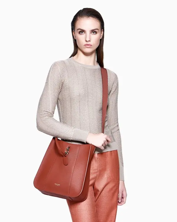 Giorgio Armani Pebbled Leather Shoulder Bag - Red