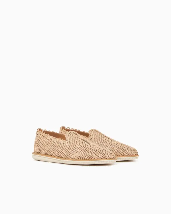 Giorgio Armani Embroidered Loafers - Beige