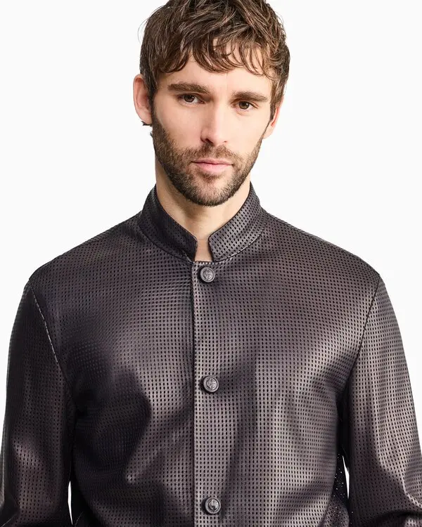 Giorgio Armani Single-breasted Perforated Nappa Lambskin Jacket