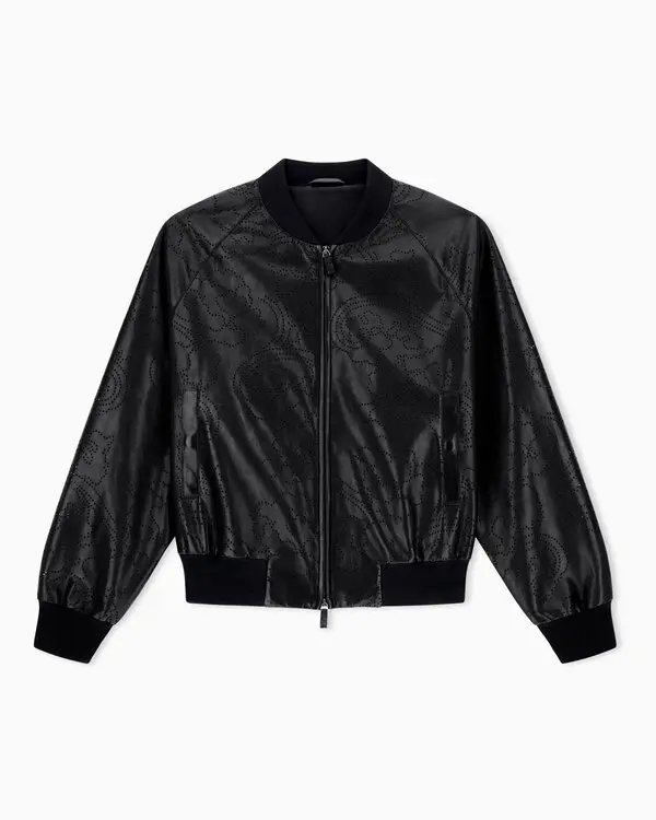 Giorgio Armani Perforated Nappa Calfskin Bomber Jacket - Black
