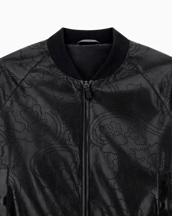 Giorgio Armani Perforated Nappa Calfskin Bomber Jacket
