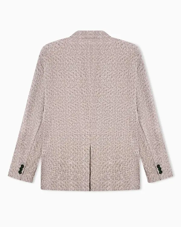 Giorgio Armani Suede Weave Print Double-breasted Jacket - Beige