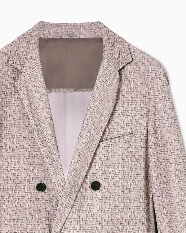 Giorgio Armani Suede Weave Print Double-breasted Jacket - Beige