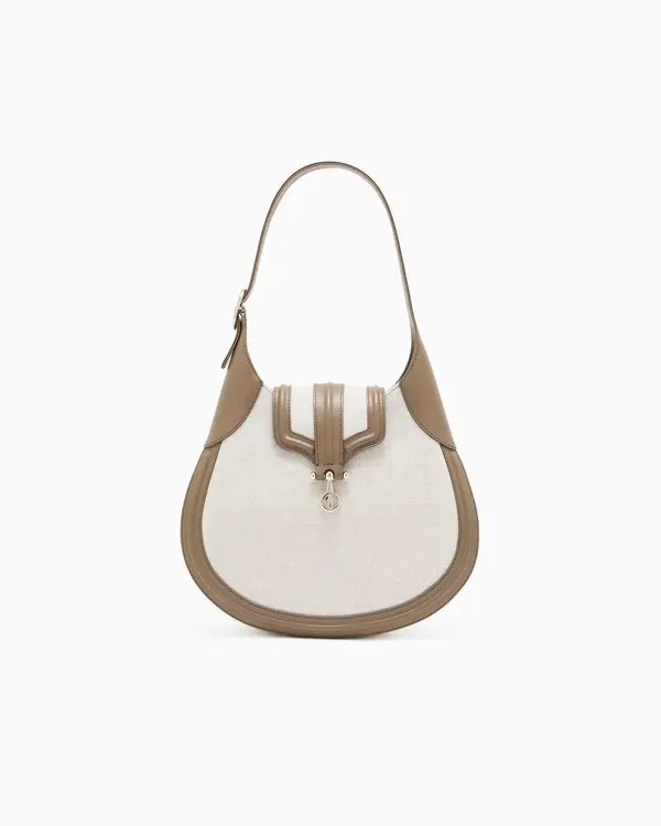 Giorgio Armani Small Hobo Bag In Canvas And Smooth Leather - Beige