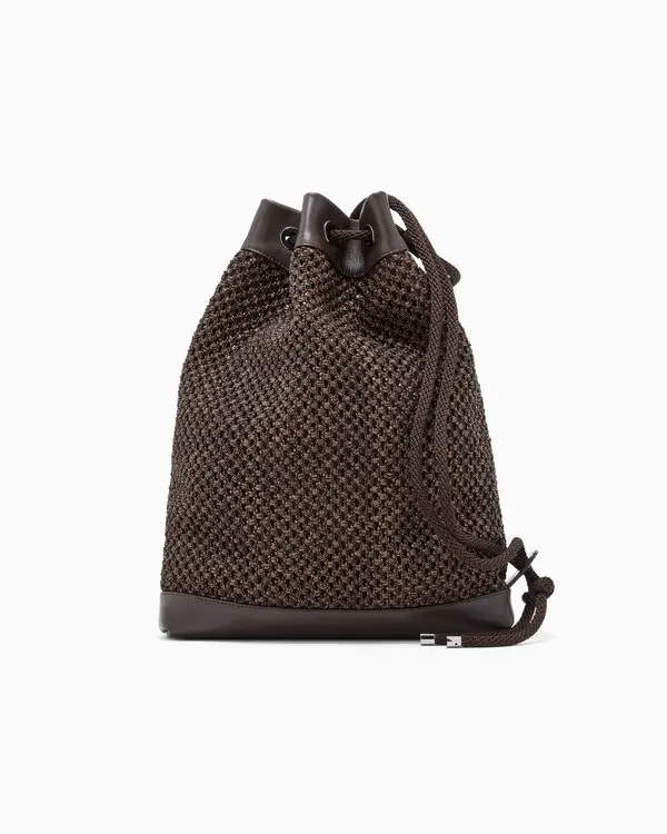 Giorgio Armani Raffia And Leather Sack - Brown