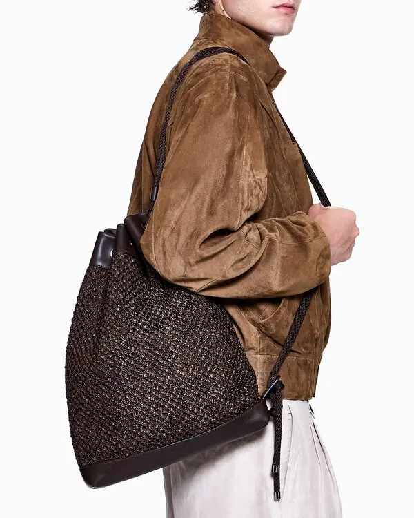 Giorgio Armani Raffia And Leather Sack