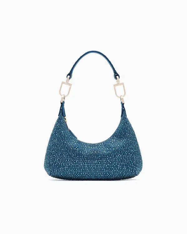 Giorgio Armani La Prima Soft Small Hobo Bag In Satin And Rhinestones - Navy Blue