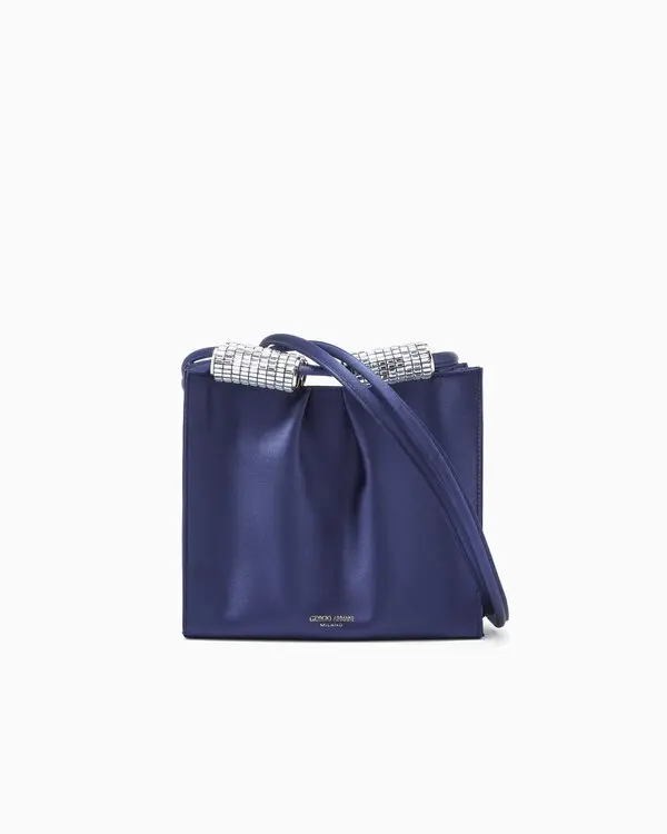 Giorgio Armani Satin Shoulder Bag With Rhinestone Handles - Blue