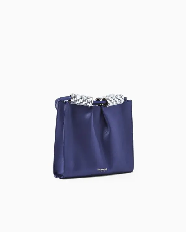 Giorgio Armani Satin Shoulder Bag With Rhinestone Handles - Blue
