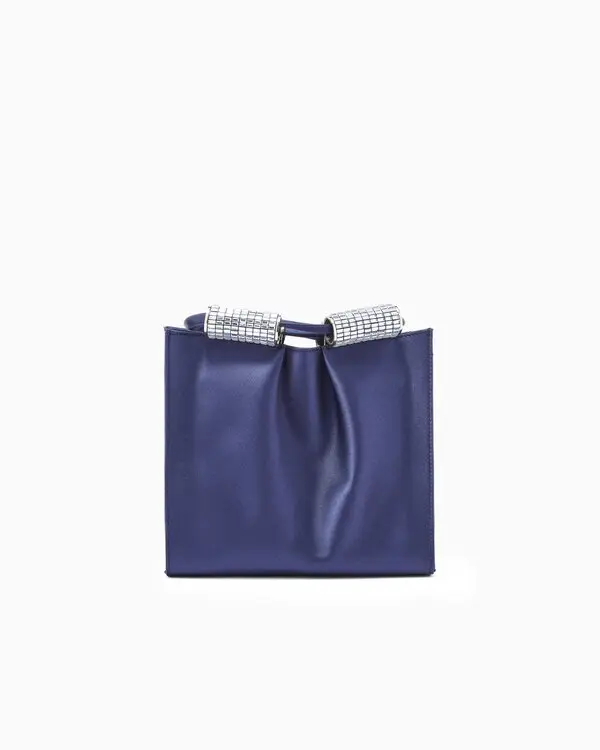 Giorgio Armani Satin Shoulder Bag With Rhinestone Handles - Blue