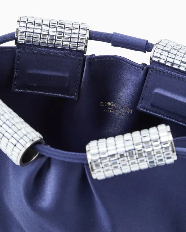 Giorgio Armani Satin Shoulder Bag With Rhinestone Handles - Blue