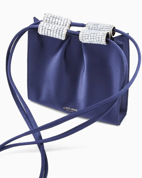 Giorgio Armani Satin Shoulder Bag With Rhinestone Handles - Blue