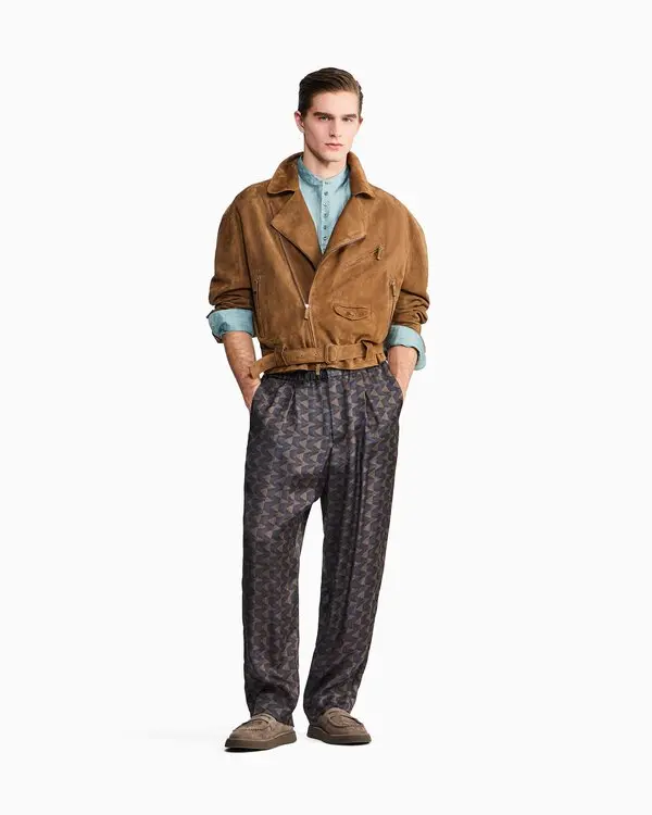 Giorgio Armani Single-pleat Trousers In Geometric-print Cupro Canvas