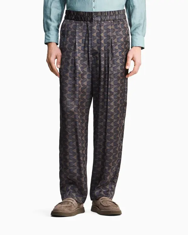 Giorgio Armani Single-pleat Trousers In Geometric-print Cupro Canvas