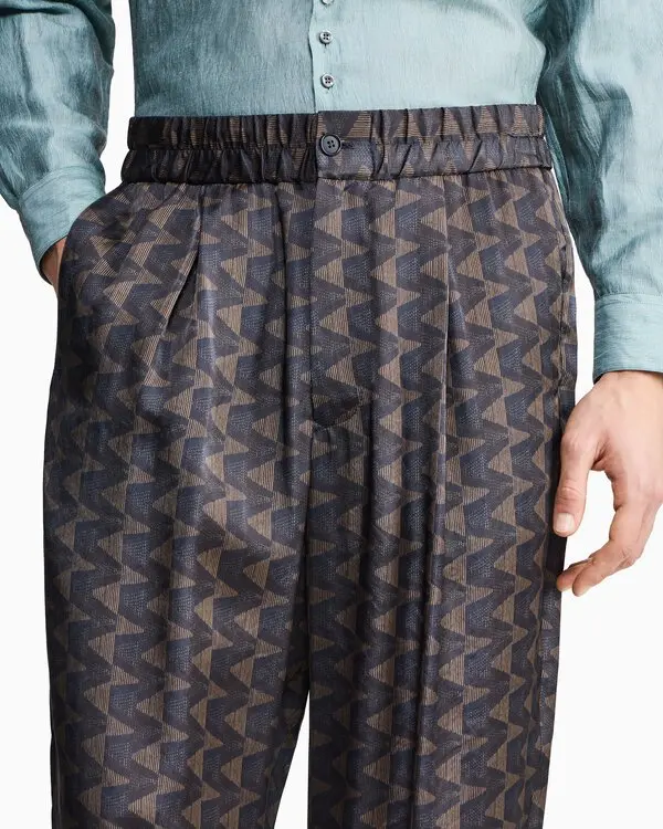 Giorgio Armani Single-pleat Trousers In Geometric-print Cupro Canvas