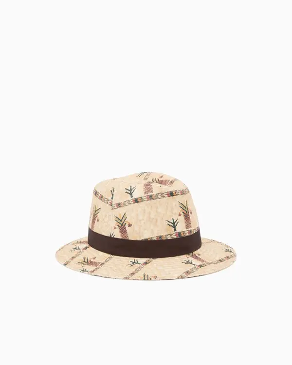 Giorgio Armani Cotton And Linen Blend Hat - Patterned