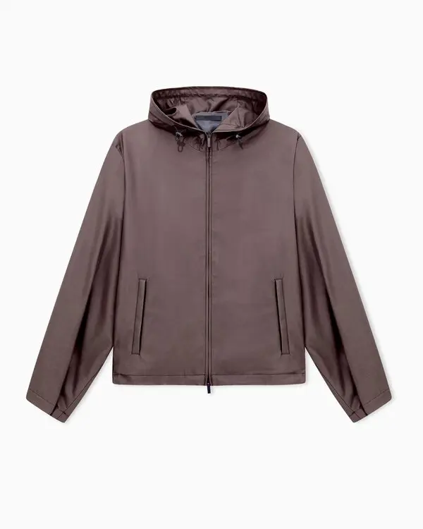 Giorgio Armani Silk-blend Twill Hooded Blouson - Brown