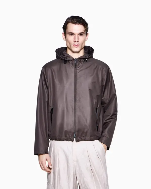 Giorgio Armani Silk-blend Twill Hooded Blouson - Brown