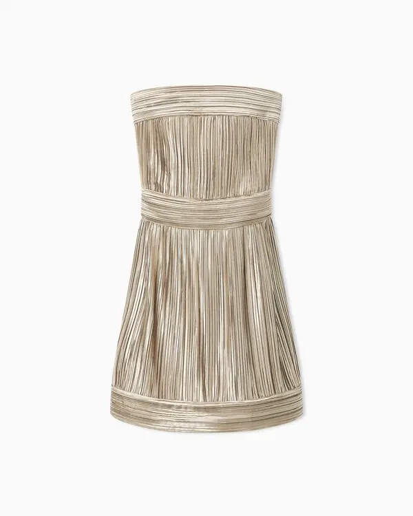 Giorgio Armani Short Pleated Satin Dress - Beige