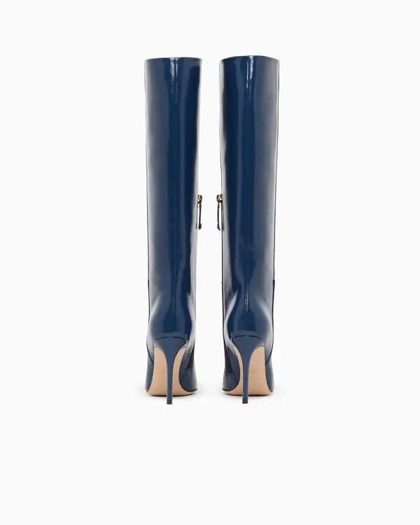 Giorgio Armani High Boots With Patent Leather Heel - Blue