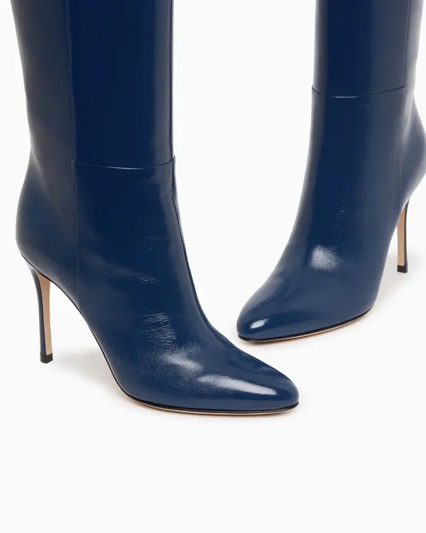 Giorgio Armani High Boots With Patent Leather Heel - Blue