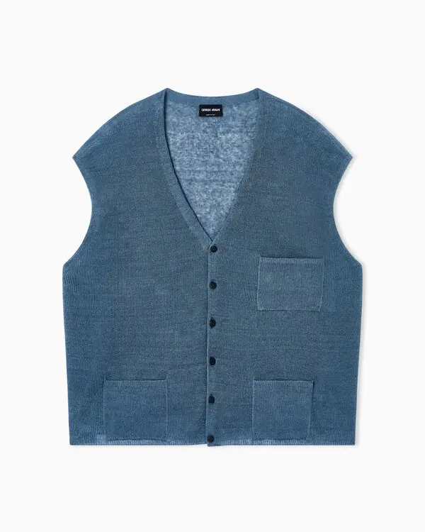 Giorgio Armani Single-breasted Linen Waistcoat - Light Blue