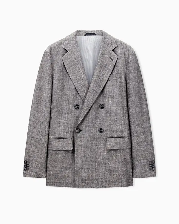 Giorgio Armani Silk And Linen Double-breasted Jacket - Grey