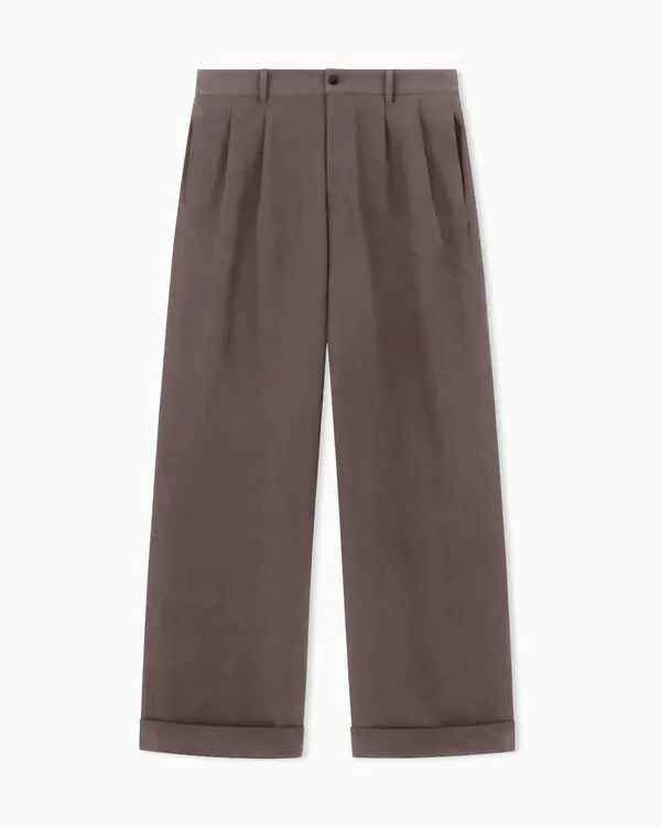 Giorgio Armani Double-pleat Hemp Trousers - Brown