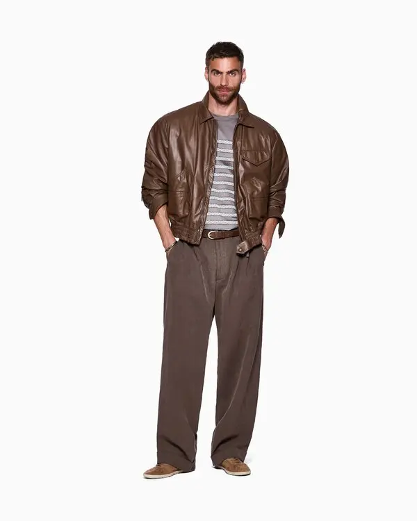 Giorgio Armani Double-pleat Hemp Trousers - Brown